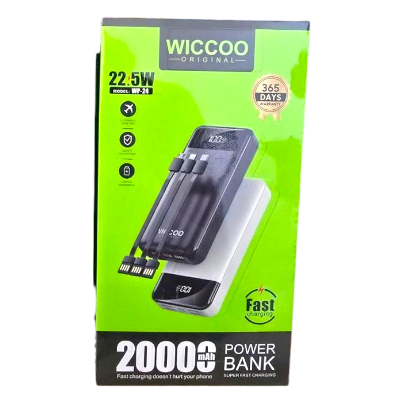 خرید پاوربانک ویکو WICCOO مدل WF-24 ظرفیت 20000 میلی‌آمپر ساعت - موبودلتا